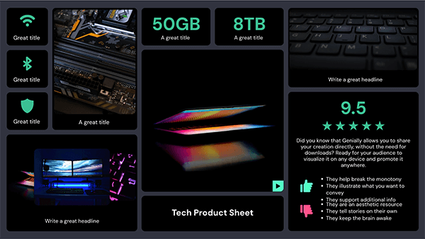 Fiche produit tech | Modèles Genially